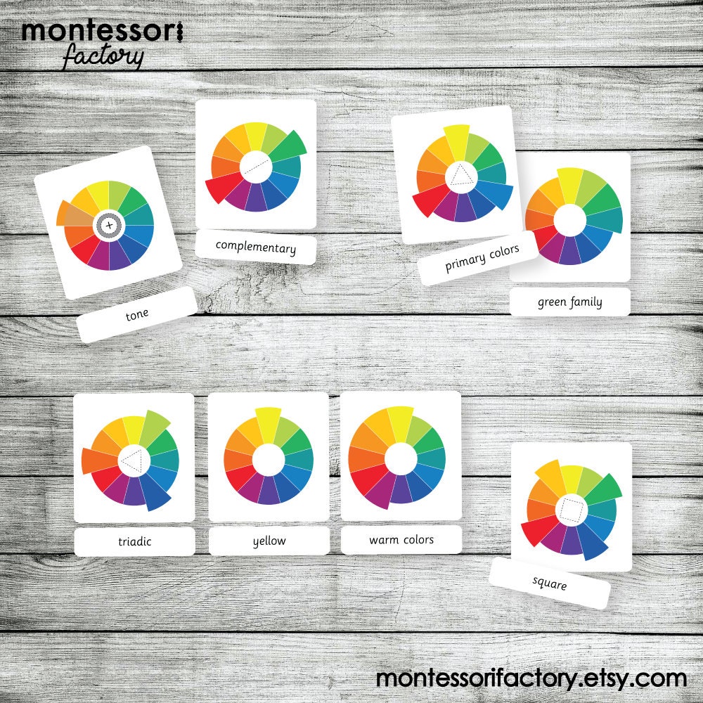 COLOR WHEEL THEORY Montessori Cards Flash Cards Three | Etsy