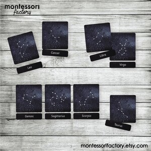 CONSTELLATIONS ZODIAC • Montessori Cards • Flash Cards • Three Part ...