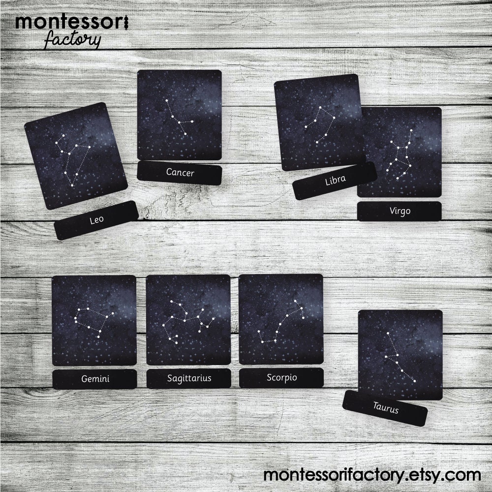 CONSTELLATIONS ZODIAC Montessori Cards Flash Cards Three - Etsy