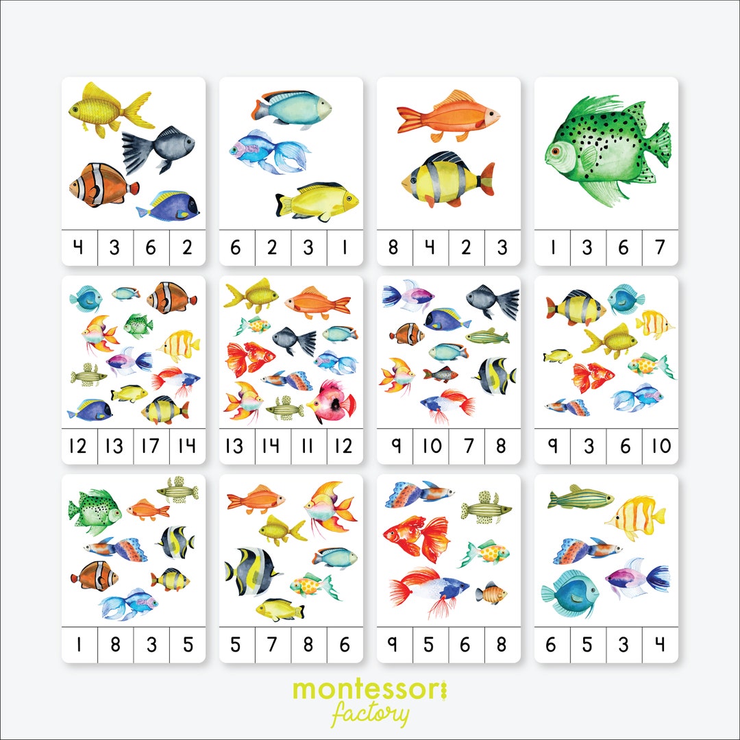 COUNTING FISHES • Summer • Montessori Counting Cards • Clip Cards ...