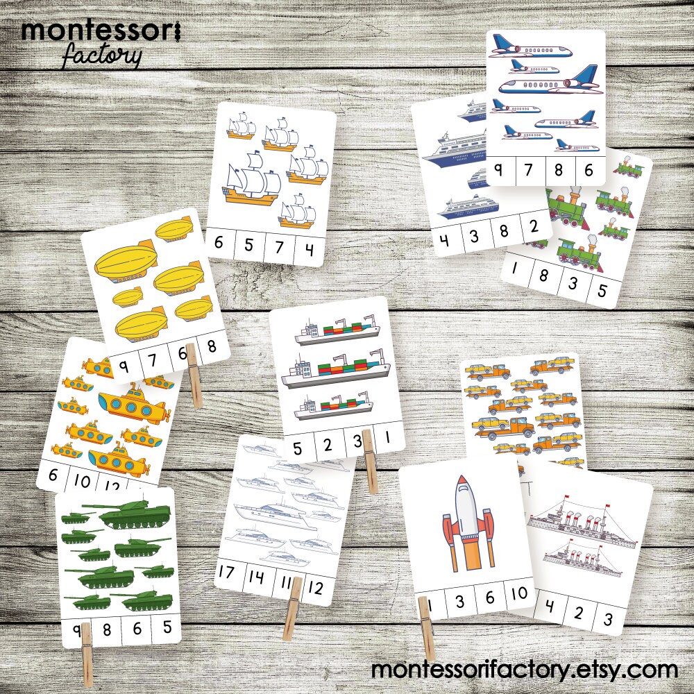 Montessori Transportation Counting Clip Cards (editable PDF) - Etsy