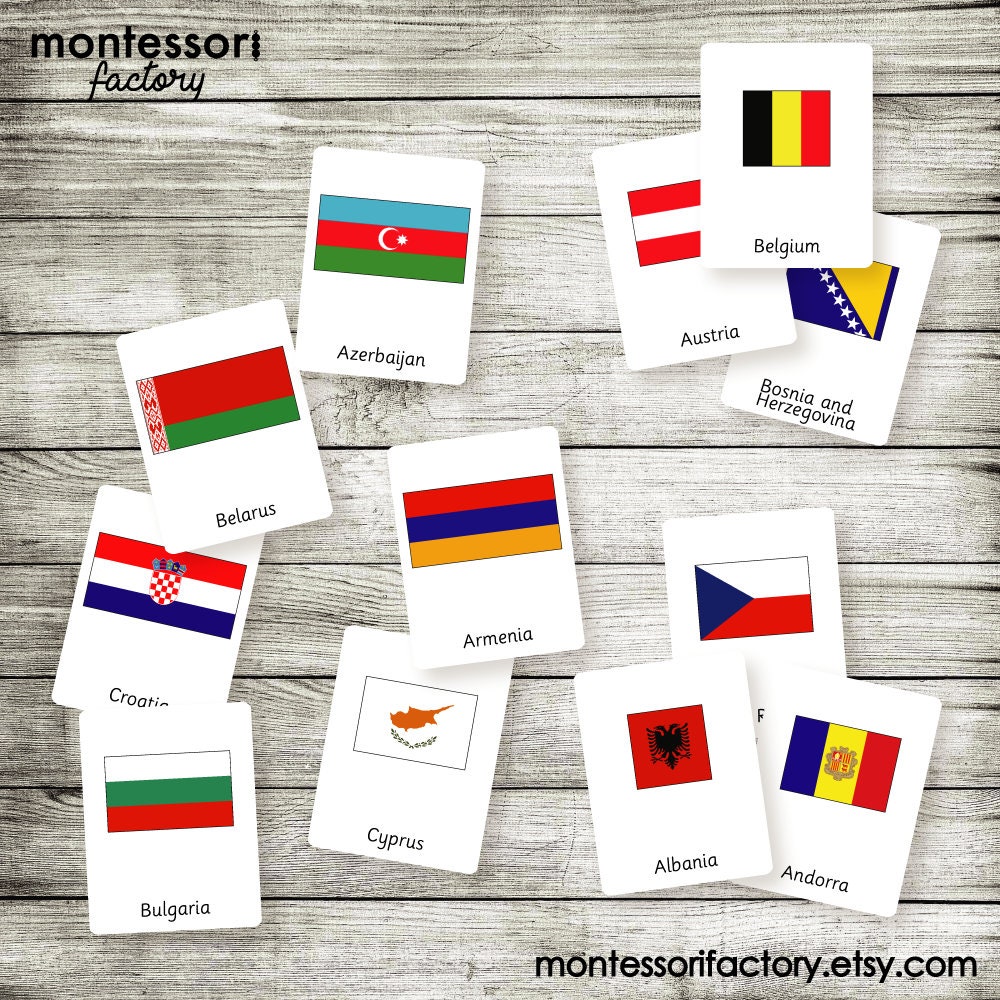 EUROPE FLAGS Montessori Cards Flash Cards Three Part - Etsy
