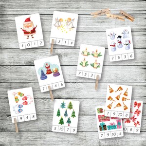 CHRISTMAS • Montessori Counting Cards • Clip Cards • Flash Cards ...