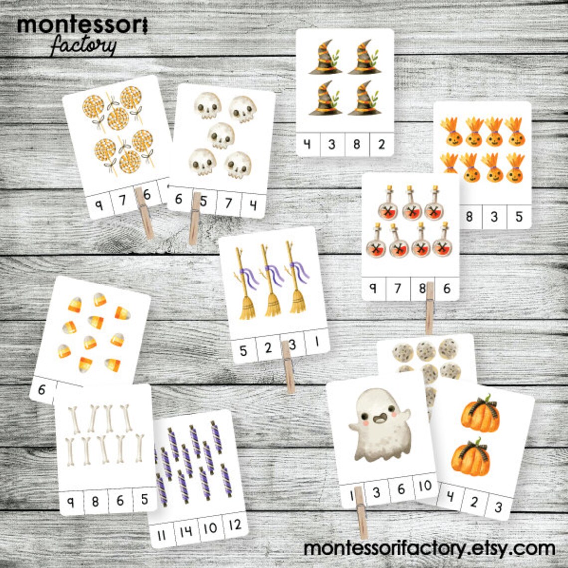 HALLOWEEN Montessori Counting Cards Clip Cards Flash | Etsy