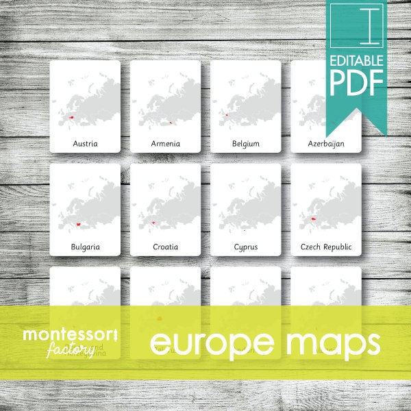 EUROPE MAPS Montessori Cards Flash Cards Three Part | Etsy