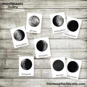 MOON PHASES • Montessori Cards • Flash Cards • Three Part Cards ...