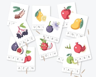 BEGINNING LETTER Sound VEGETABLES Montessori Clip Cards | Etsy