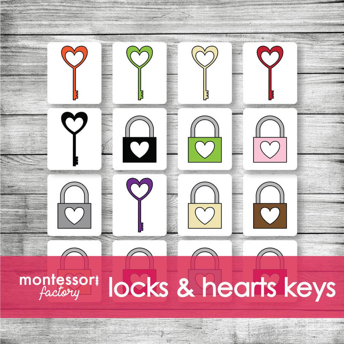 HEART LOCKS and KEYS Valentines Colors Matching Cards - Etsy