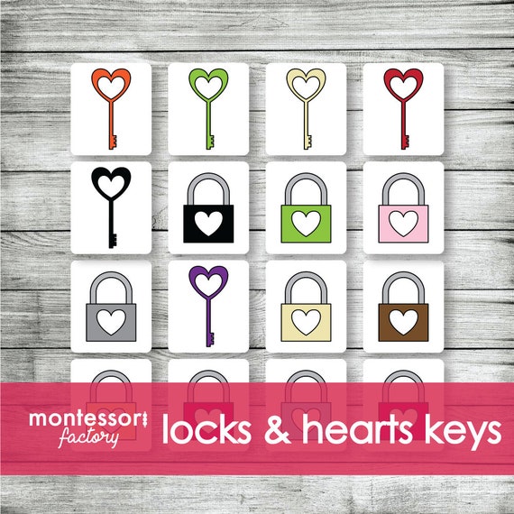 HEART LOCKS and KEYS Valentines Colors Matching Cards - Etsy