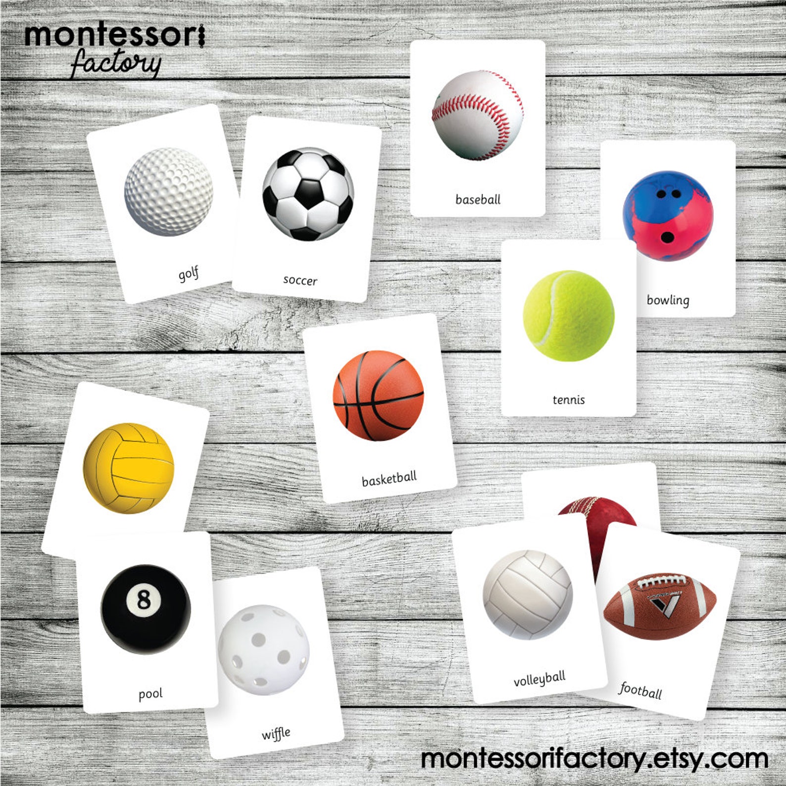 SPORT BALLS Montessori Cards Flash Cards Three Part | Etsy