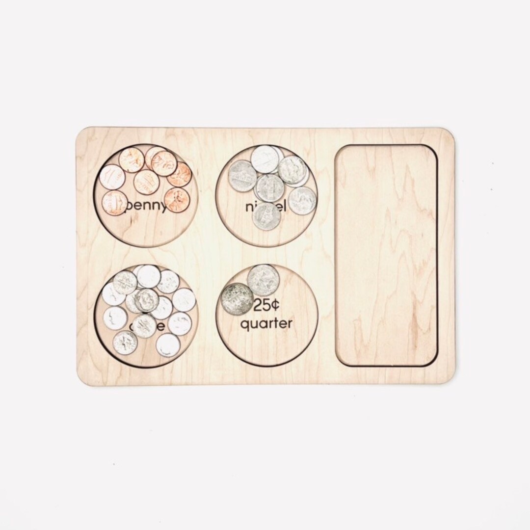 COINS SORTING TRAY • Wooden Sorting Tray, Wood Mat, Educational Toy ...