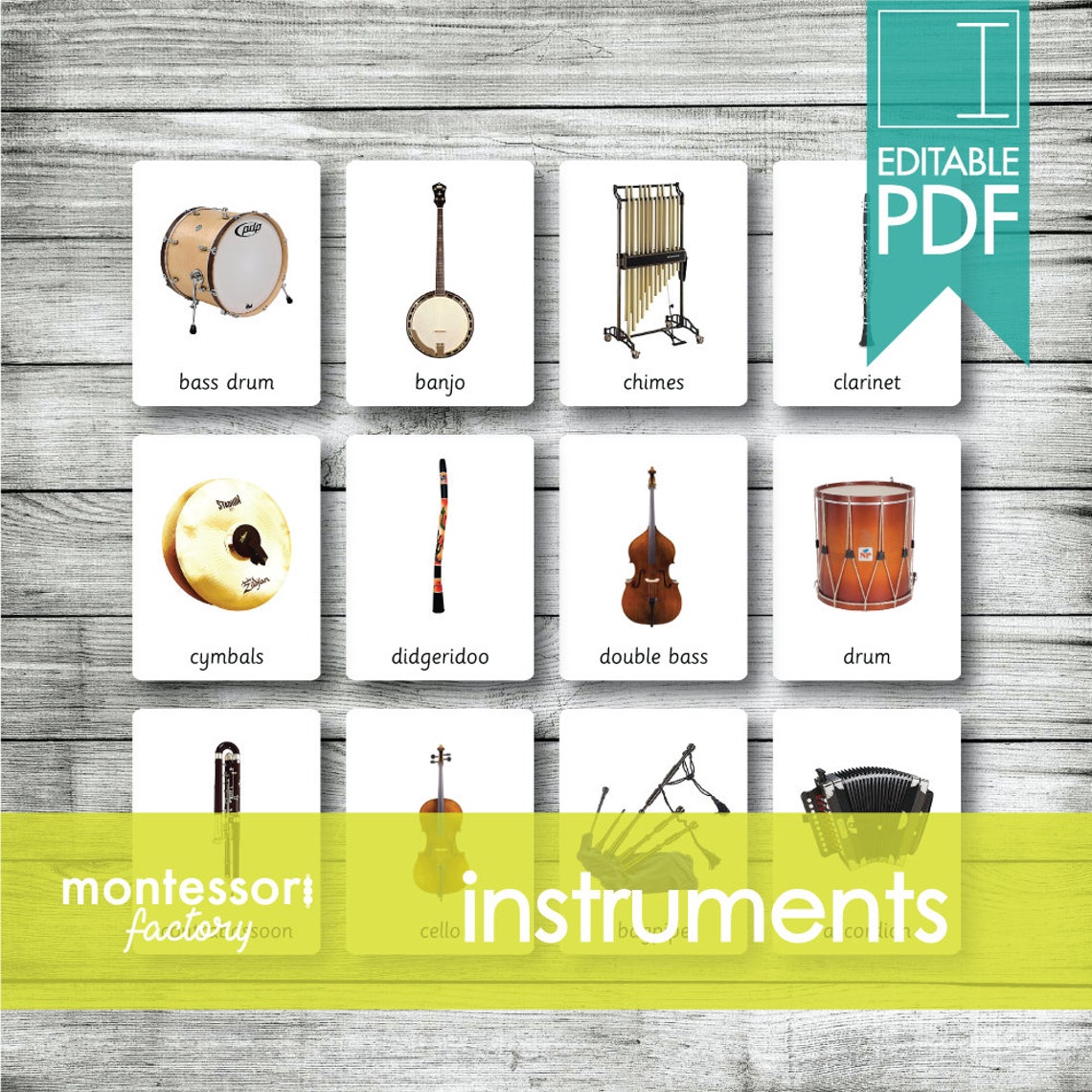 MUSICAL INSTRUMENTS • Montessori Cards • Flash Cards • Three Part Cards ...