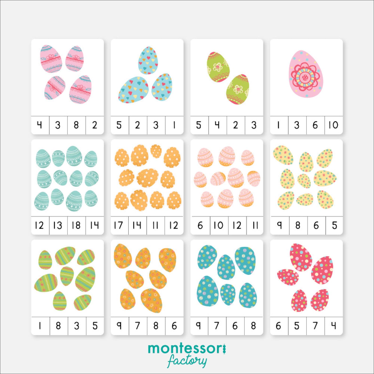 Easter Egg Counting Cards • Montessori Printable Clip Cards (editable ...