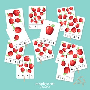 COUNTING APPLES • Montessori Counting Cards • Clip Cards • Flash Cards ...