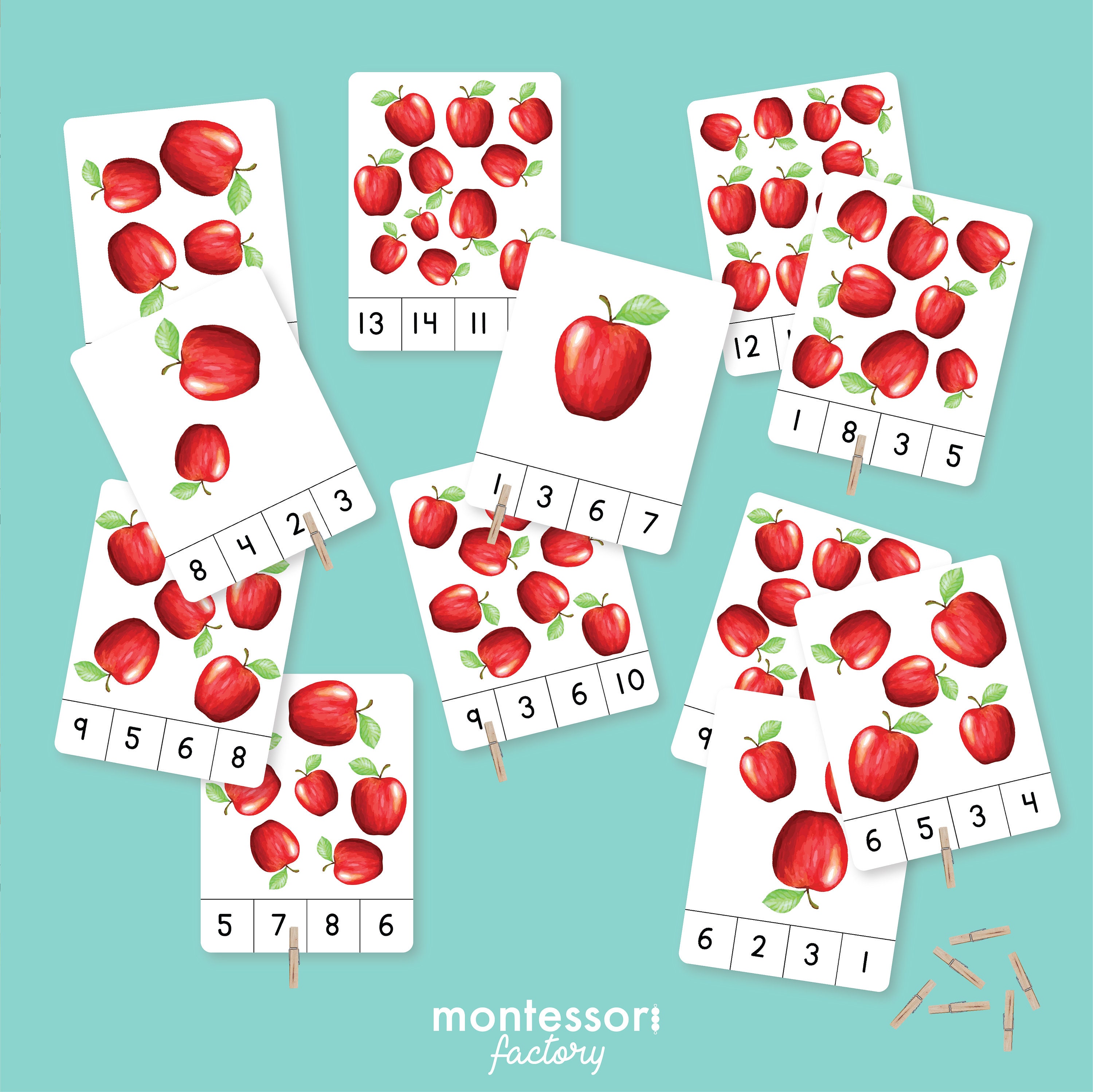 Montessori Counting Apple Cards • Educational Clip Cards (editable PDF ...