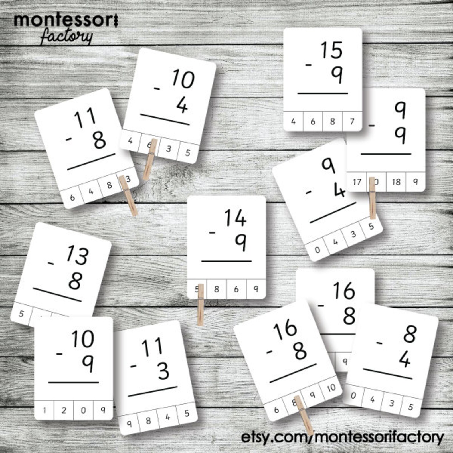 SUBTRACTION Math Montessori Clip Card Flash Cards - Etsy