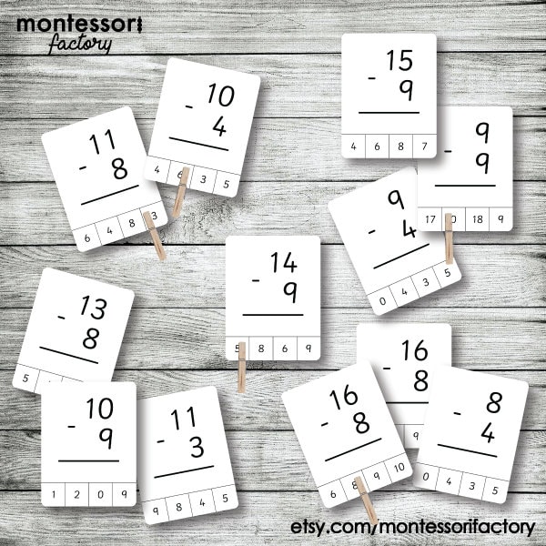 Subtraction Math Clip Cards • Montessori Educational Material (editable ...