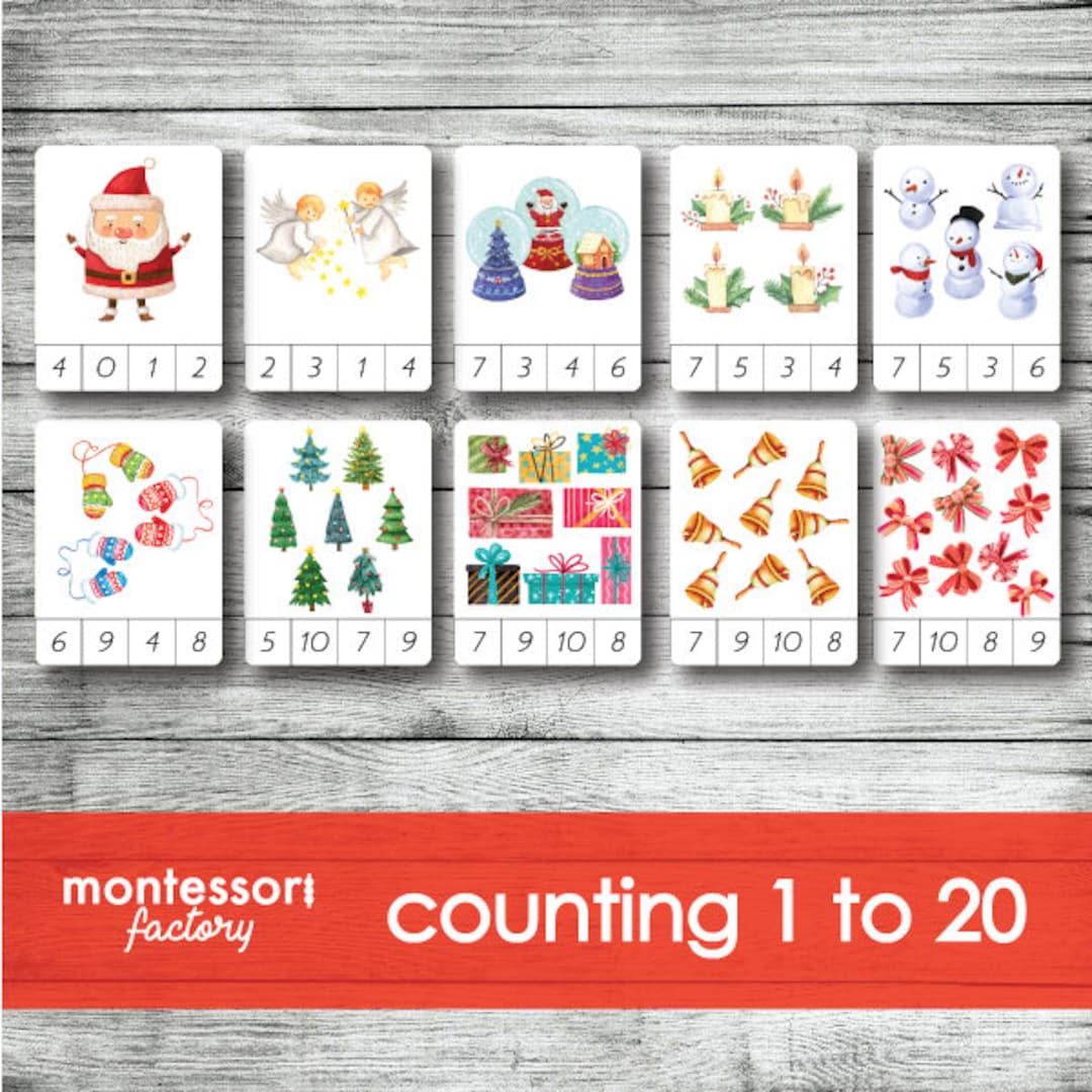 CHRISTMAS • Montessori Counting Cards • Clip Cards • Flash Cards ...