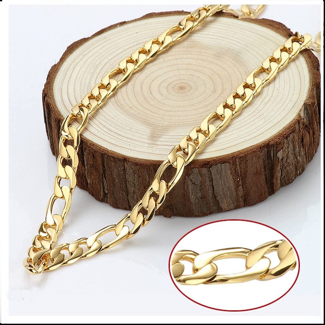 Figaro Chain, 24K 5mm Gold Chain Necklace, Figaro Chain, Thick Chain ...