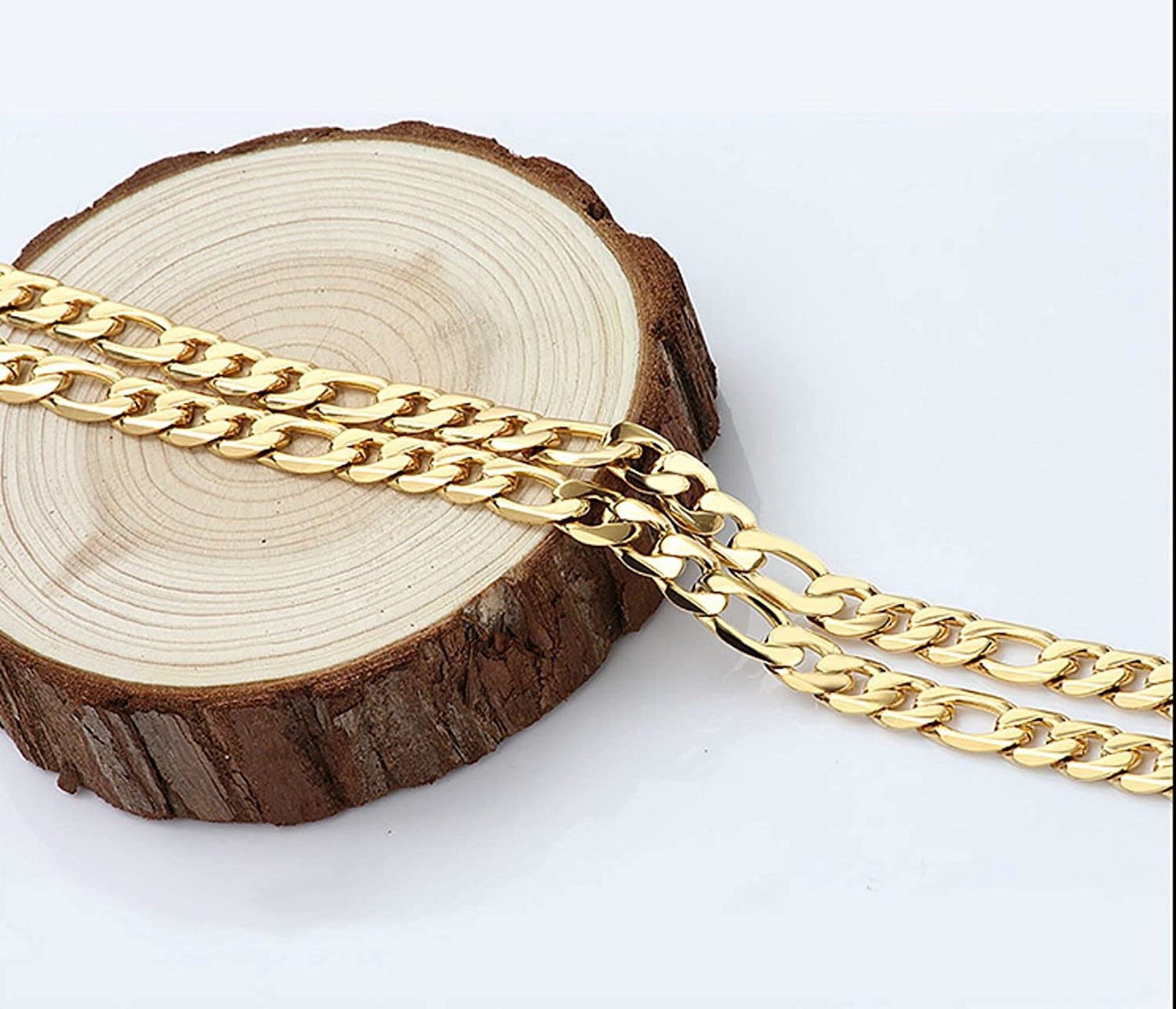Figaro Chain, 24K 5mm Gold Chain Necklace, Figaro Chain, Thick Chain ...