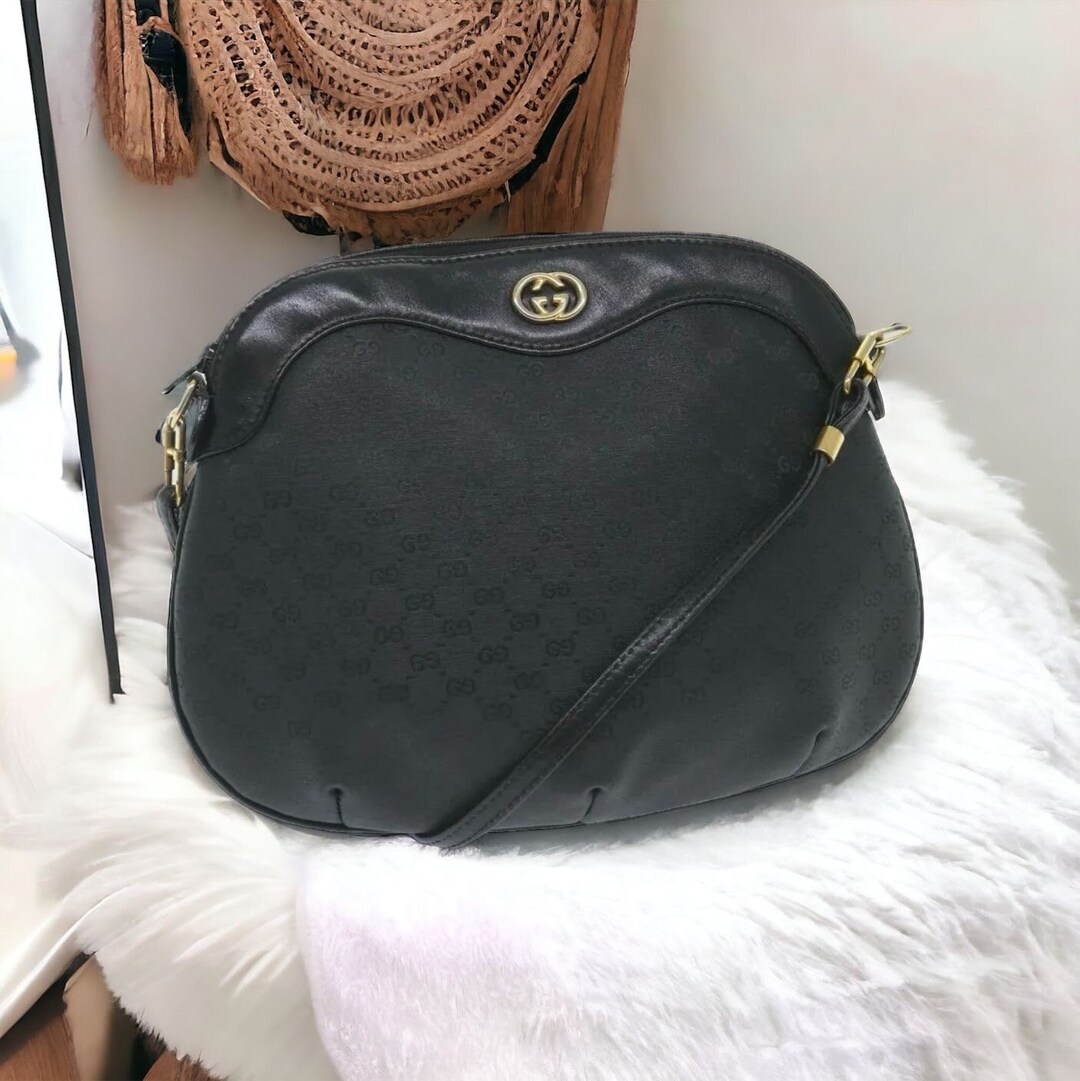 GUCCI Authentic Shoulder Bag Canvas Leather Micro GG Vintage Crossbody ...
