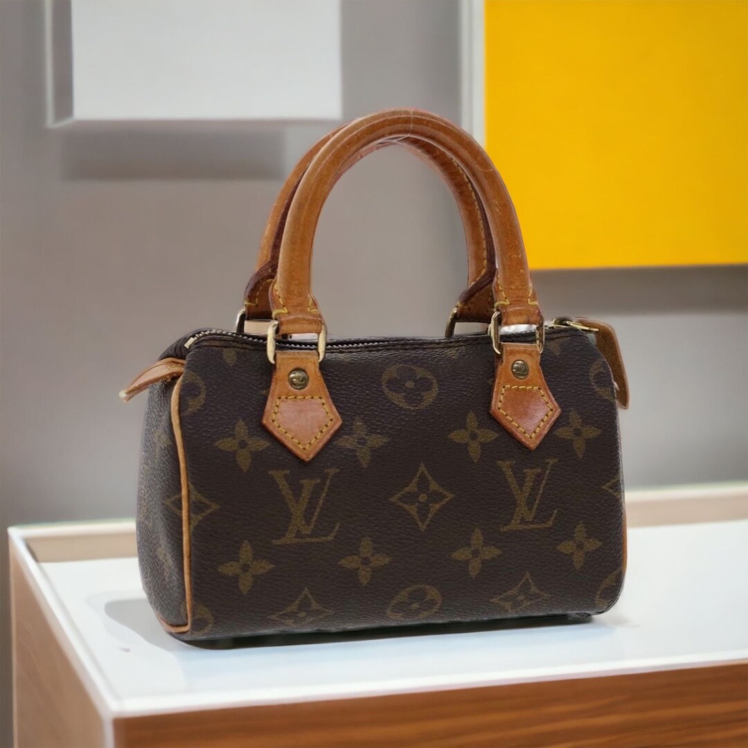 Authentic LOUIS VUITTON Mini Speedy Handbag Monogram Canvas Brown ...