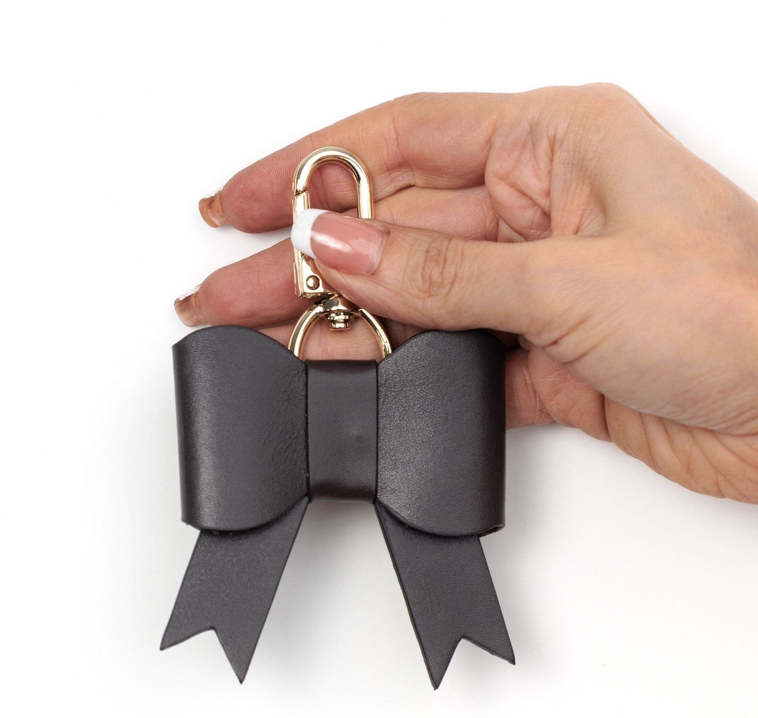 Handcrafted Genuine Leather Bow Bag Charm- Dark Brown Ebene - Handmade ...
