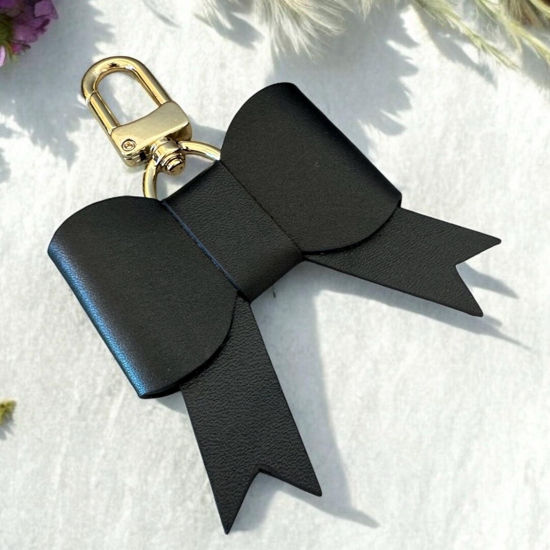 Bow Bag Charm- Handcrafted Genuine Leather Luxury Charm in BLACK ...