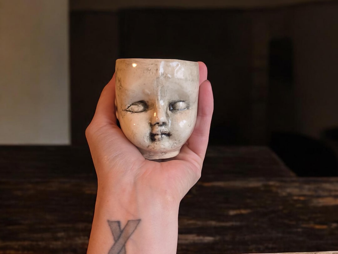 Baby Doll Head Espresso or Cappuccino Mug, Small Handmade Ceramic Doll ...