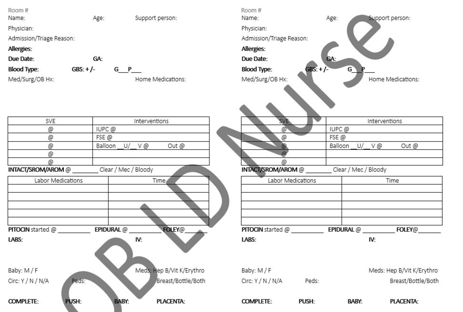 2-patient Labor and Delivery Nurse Report Sheet - Etsy