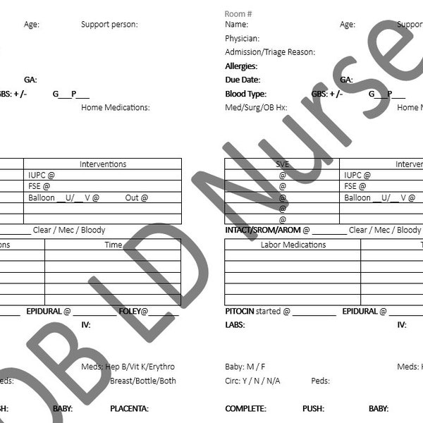 Labor and Delivery Nurse Report Sheet - Etsy