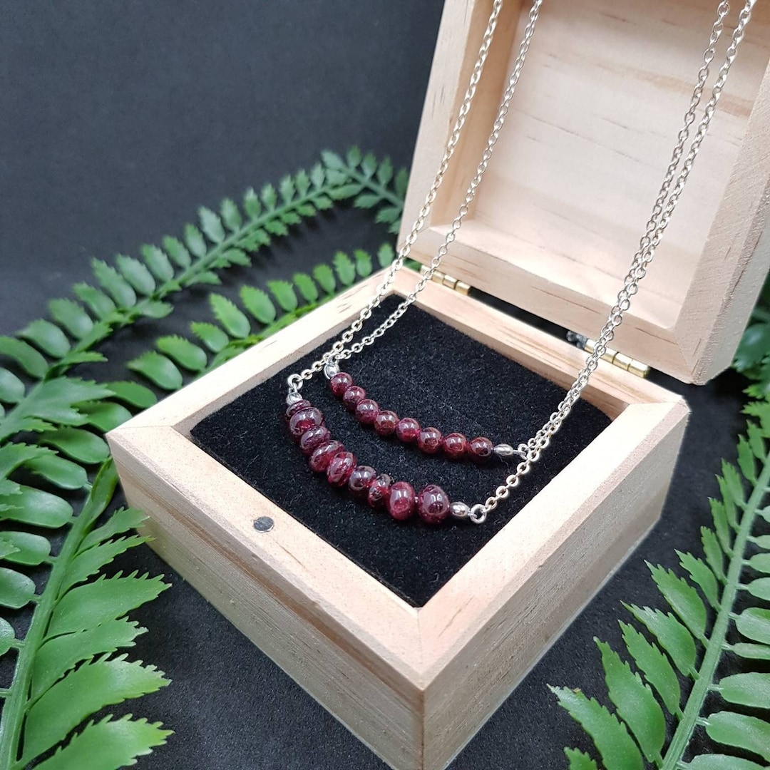 Red Garnet Bar Necklace, Layering Necklaces, Sterling Silver, January ...
