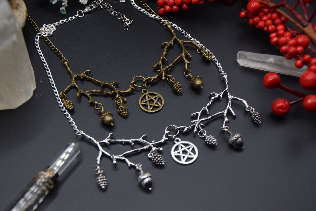 Branch Chain FOREST WITCH Pentagram Acorns Pine Cones Wicca Witch Pagan ...