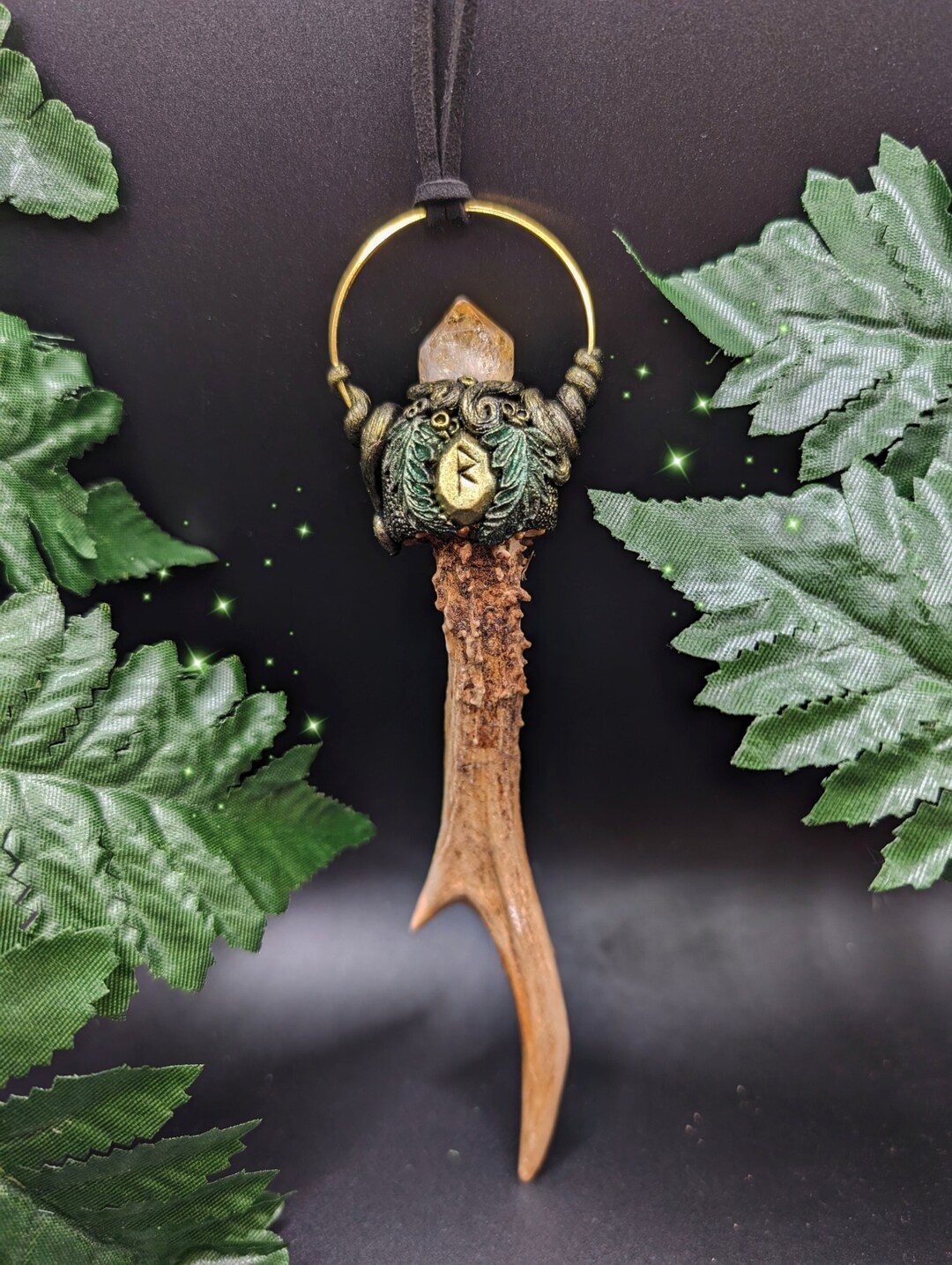 Antler Necklace Citrine Rune Raidho Horn Gothic Gothic Jewelry Middle ...