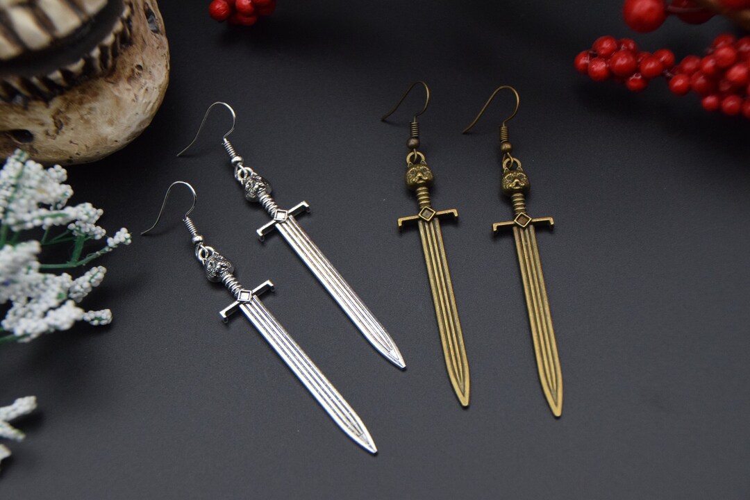 Earrings WARRIOR Sword Gothic Goth Wicca Wiccan Witch Witchy Cat Sword ...