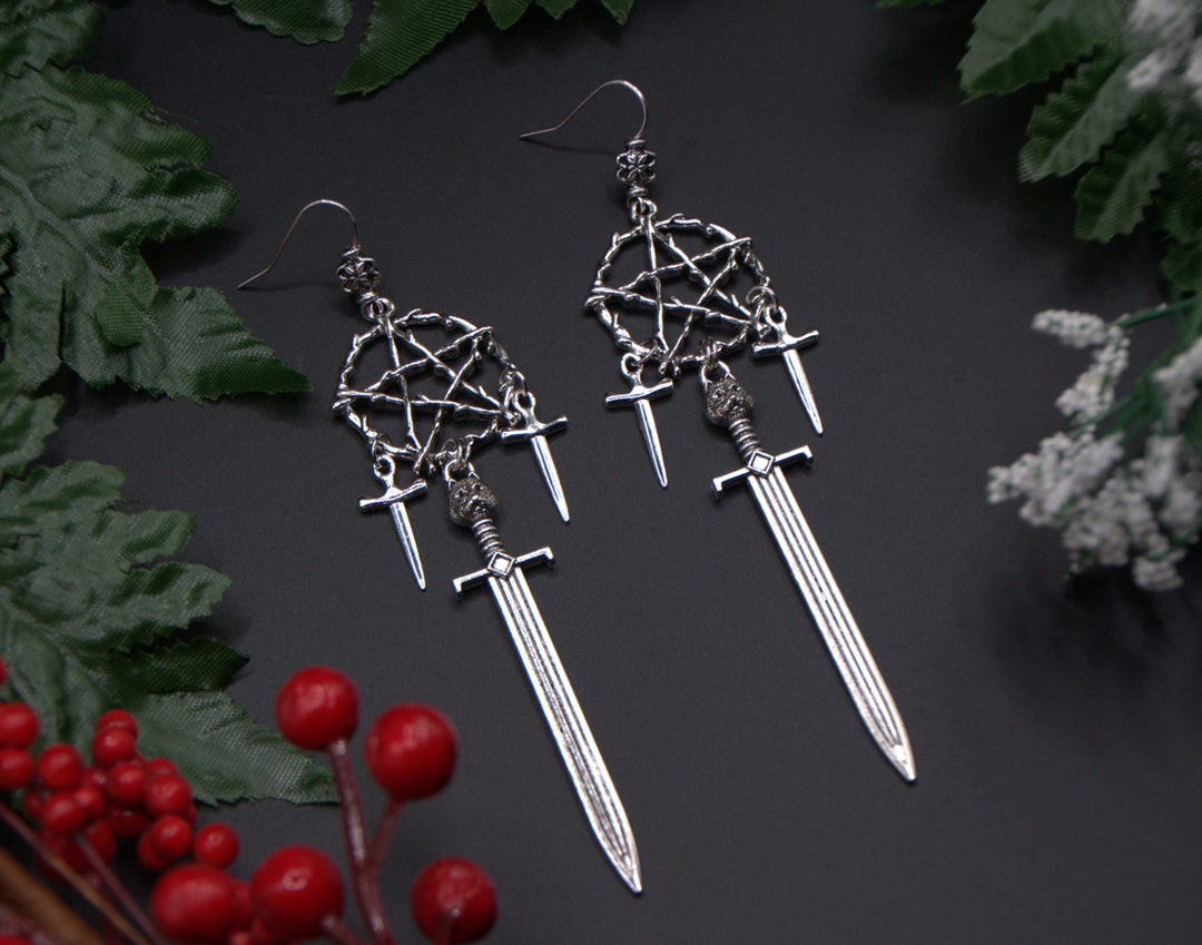 Earrings WITCHWARRIOR Pentagram Sword Silver Wicca Wiccan Witch Witchy ...