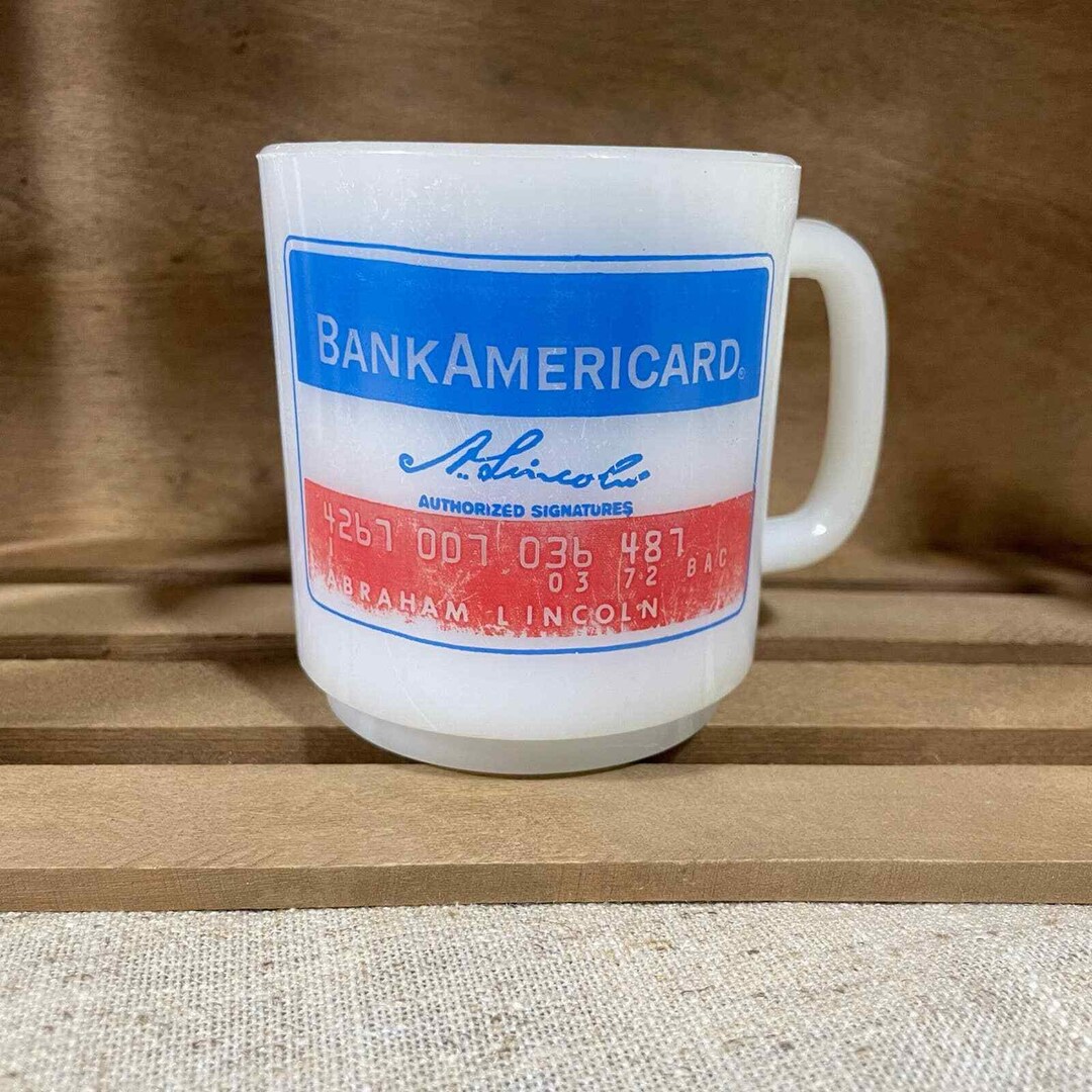 Vintage Abraham Lincoln Bank Americard Milk Glass Coffee Mug Credit ...