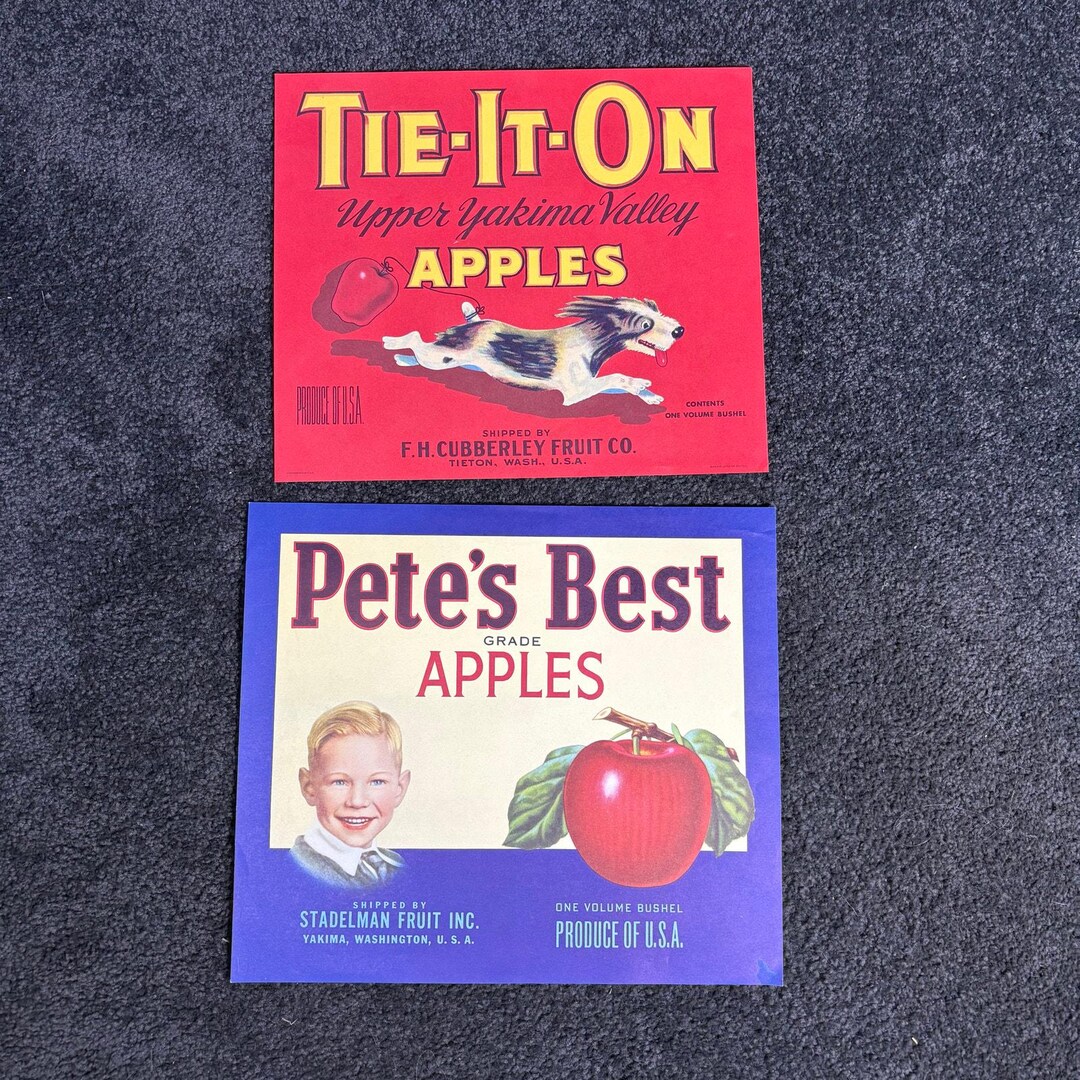 Vintage Apple Box Labels Washington State Ephemera - Yakima Valley ...