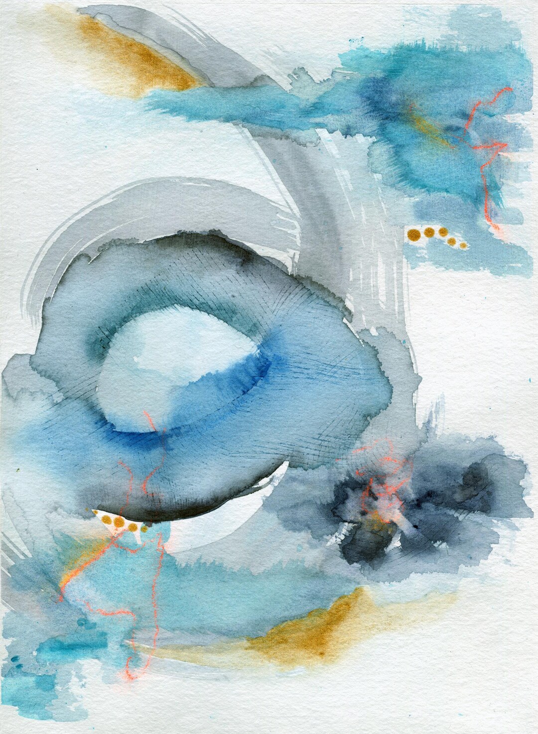 Blue Abstract Watercolor Painting 9x12, Hand Painted Abstract Circle ...