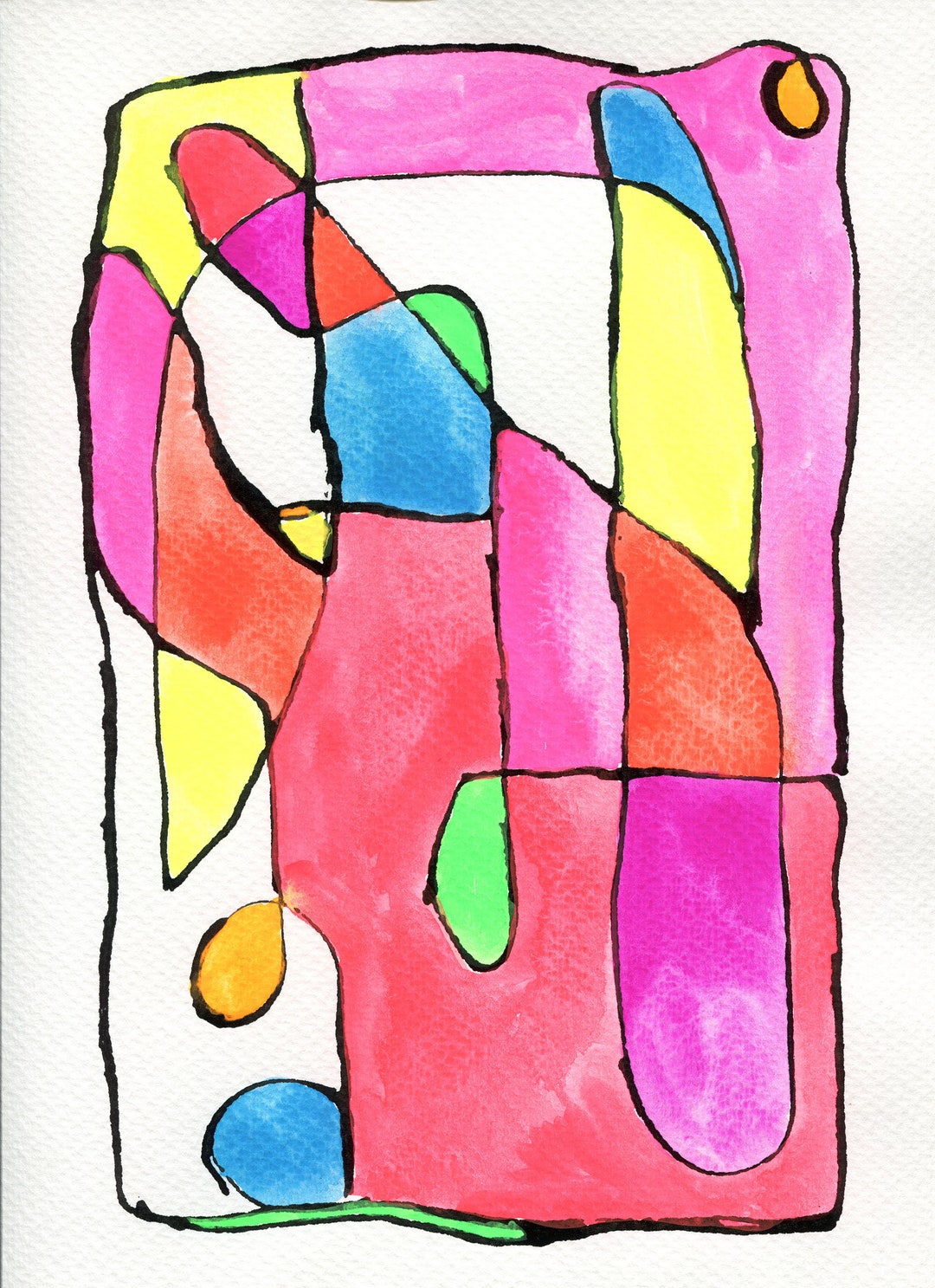 Geometric Neon Line Drawing Hand Painted Watercolor Painting 9x12 ...