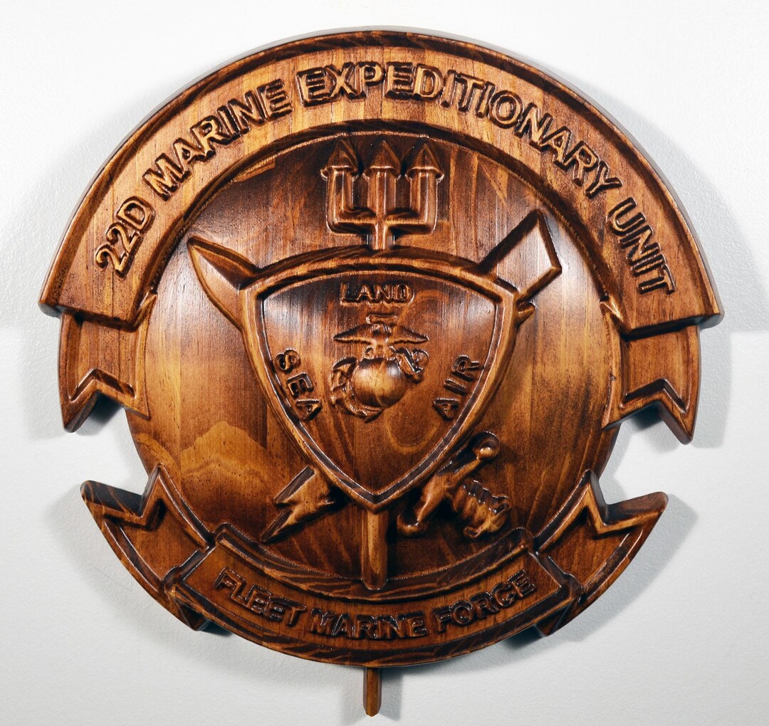USMC 22nd Marine Expeditionary Unit, 12" Wood Carving, Military Plaque ...