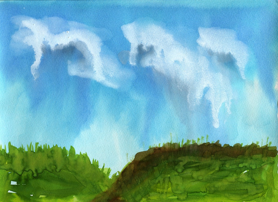 Rainstorm Landscape Original Hand Painted Watercolor Painting 9x12 ...