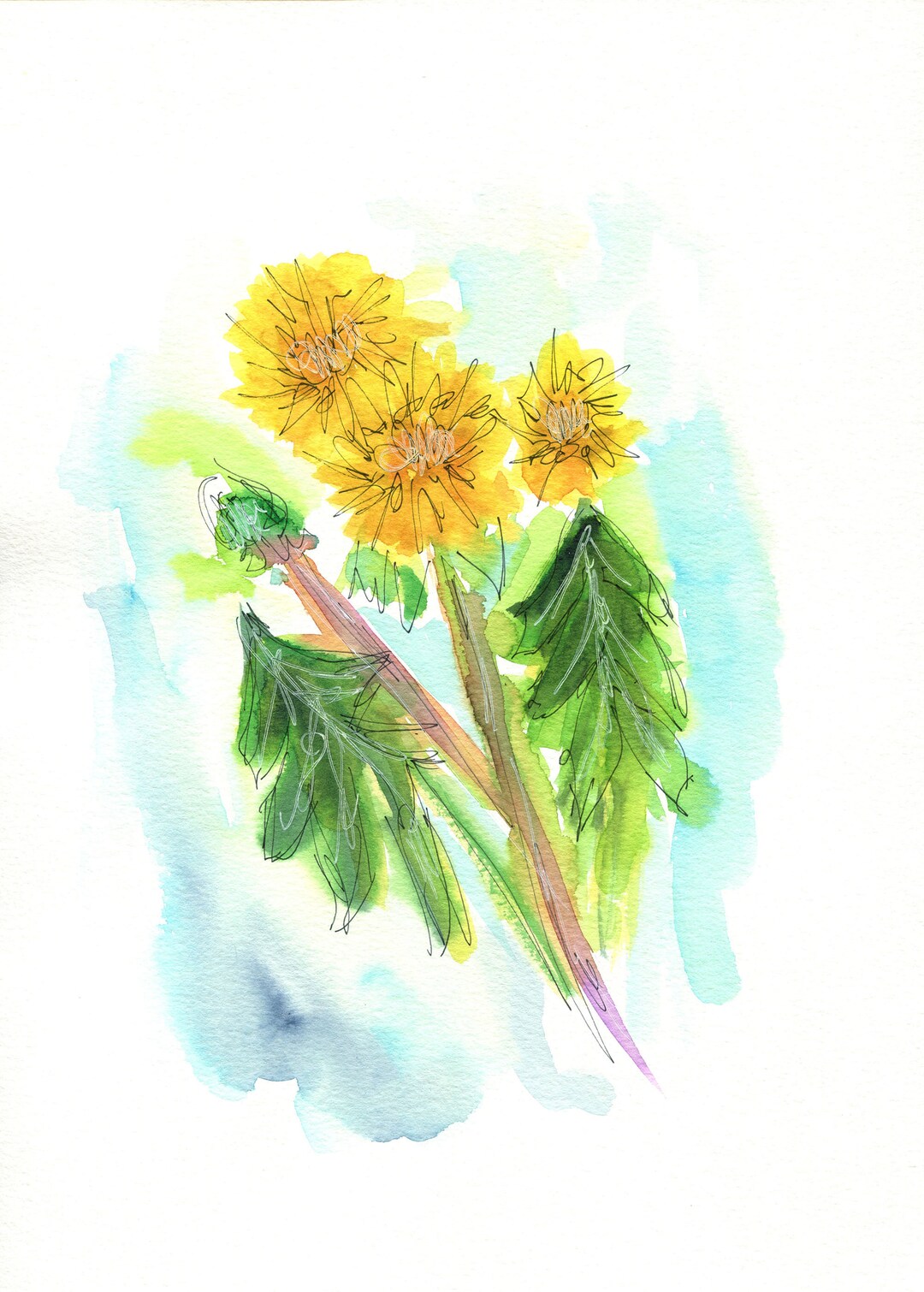 Original 9x12 Dandelion Watercolor Painting, Yellow Botanical Wall Art ...