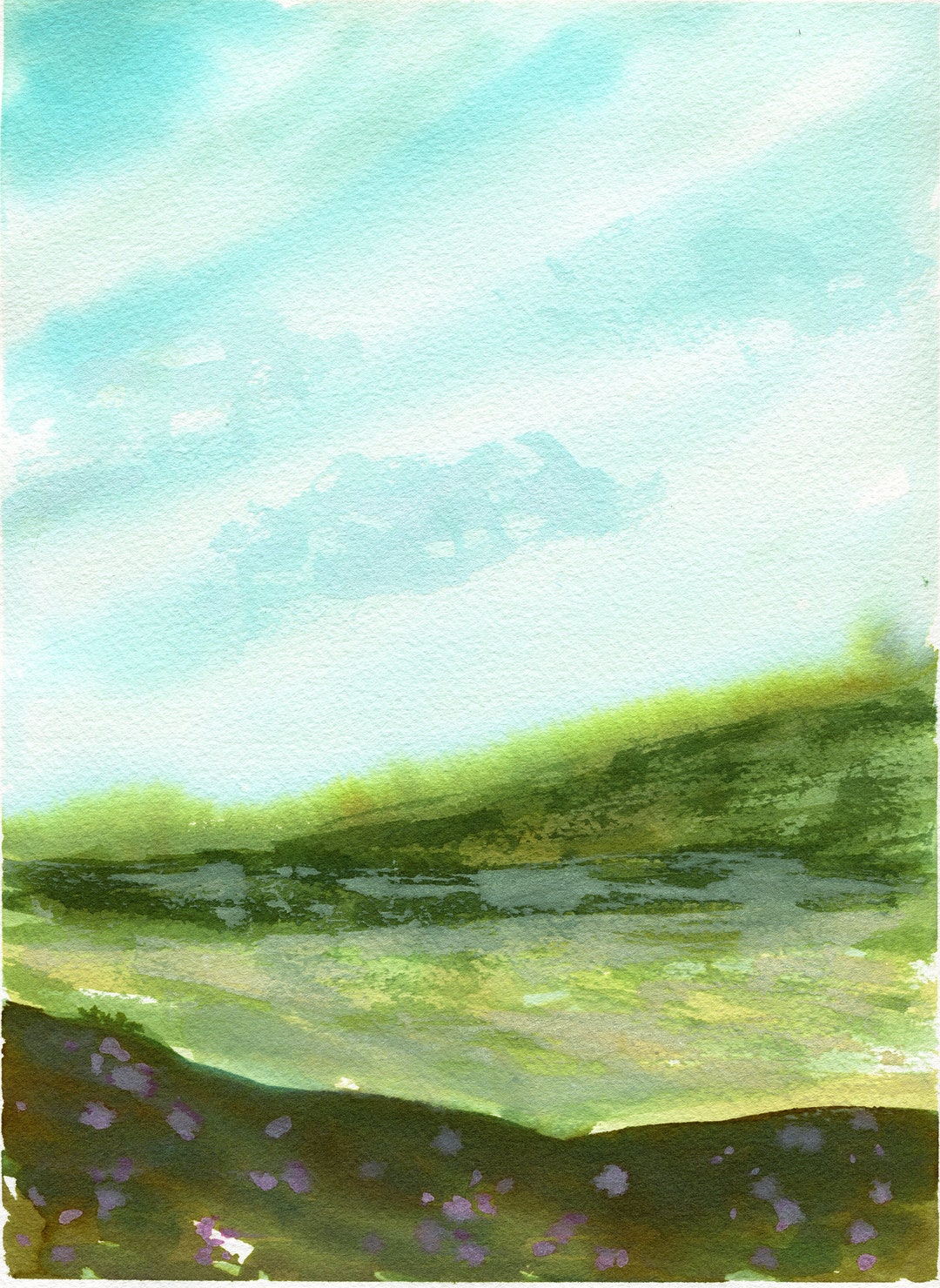 Abstract Green Landscape Hand Painted Watercolor Painting 9x12 ...
