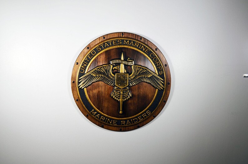USMC Marine Raiders Badge on Shield, Marine Special Operations, Painted ...