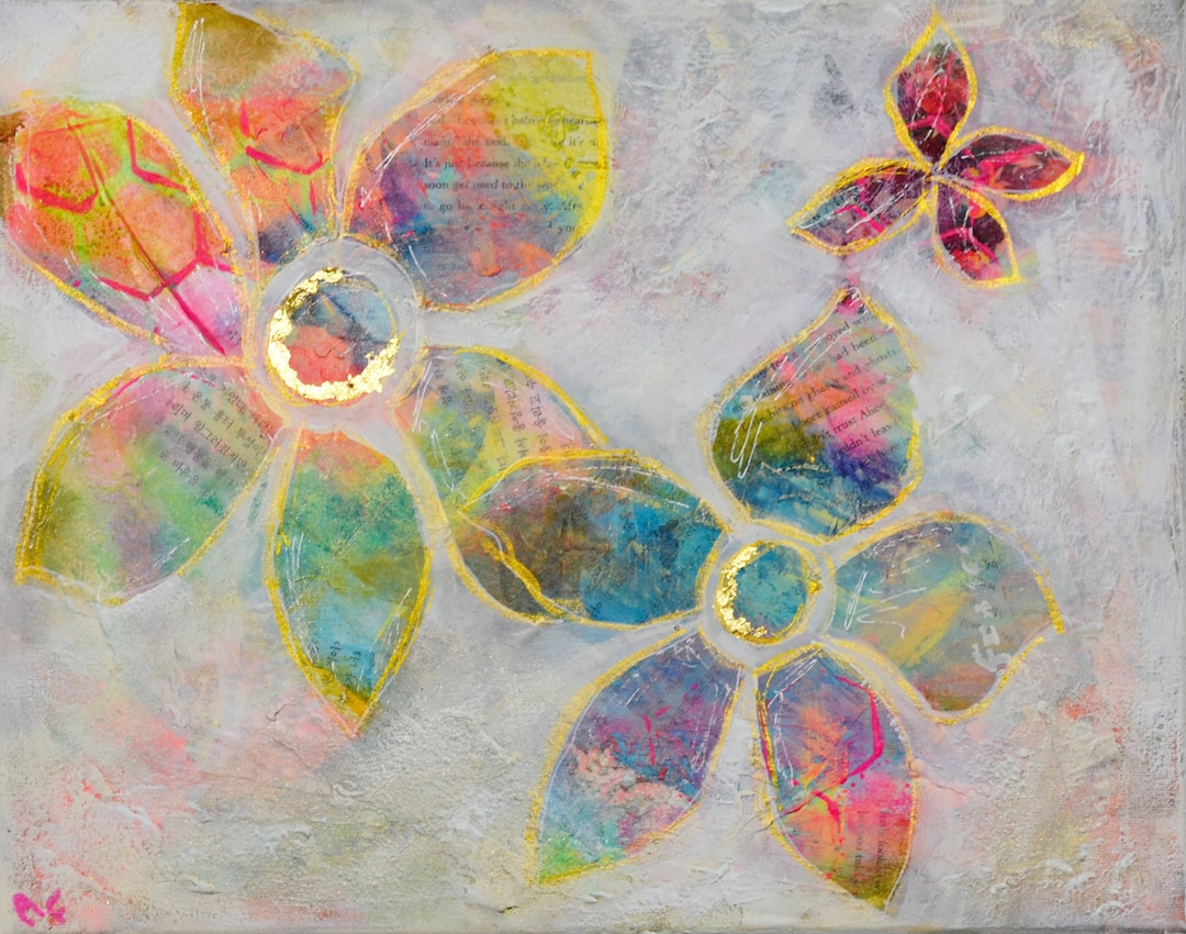 Abstract Flower Garden Hand Painted Mixed Media Painting on Canvas ...