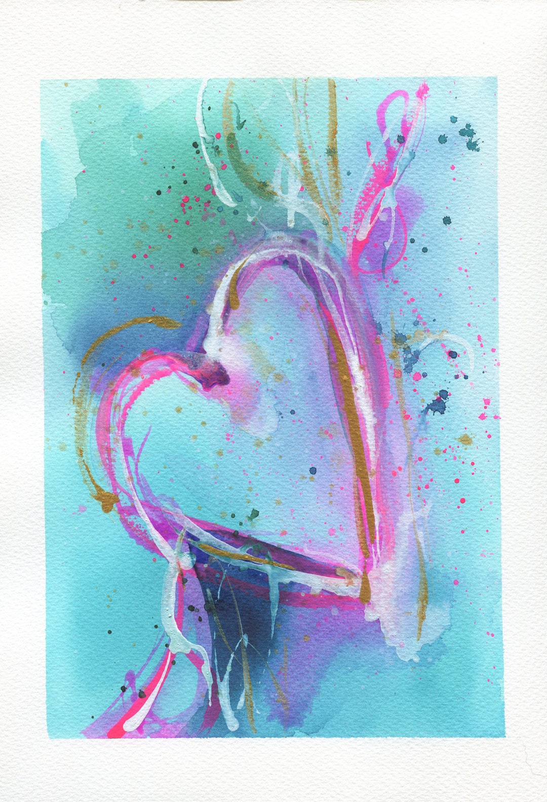 Abstract Heart Watercolor Painting Hand Painted on Paper, Vibrant ...