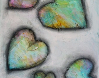 Abstract Heart Art Watercolor and Acrylic Painting on Canvas | Etsy