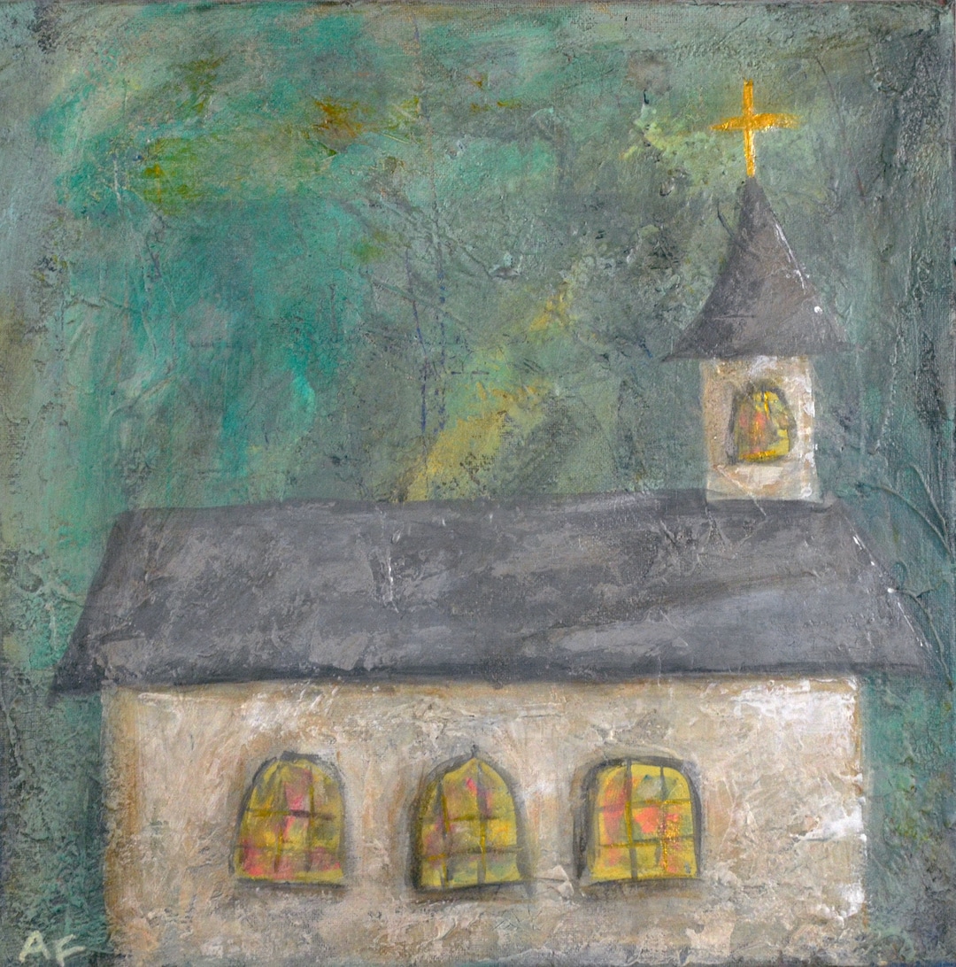 Little White Church Painting on Canvas Board 14x14 Country - Etsy