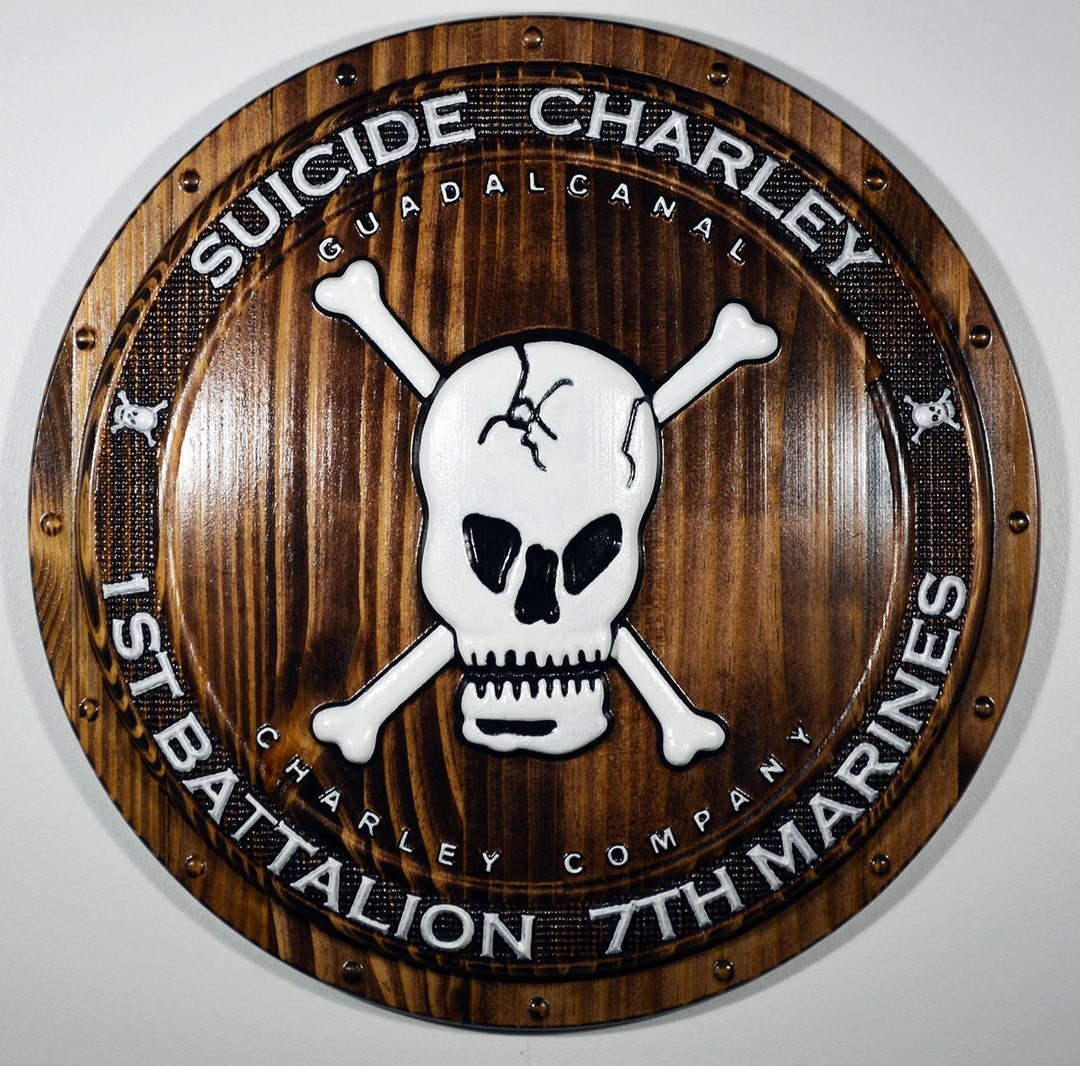 USMC 1st Battalion 7th Marines Charley Company, 3d Wood Carving Painted Shield, Military Plaque ...